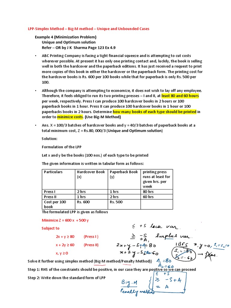 Example 4 (Minimization Problem) Unique and Optimum Solution Refer - OR ...