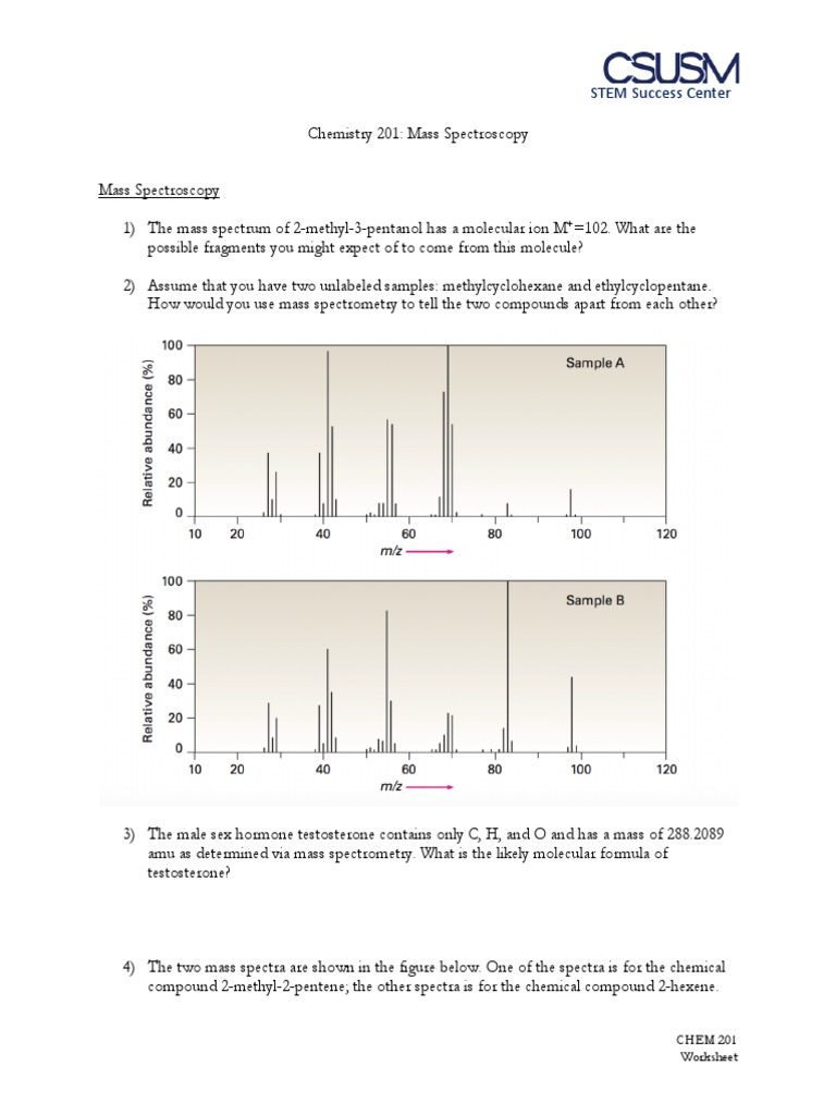 STEM Success Center: CHEM 201 Worksheet | PDF | Mass Spectrometry ...