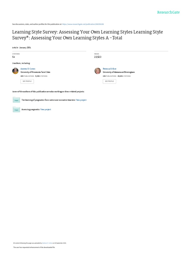 Learning Style Survey Assessment | PDF | Learning | Learning Styles