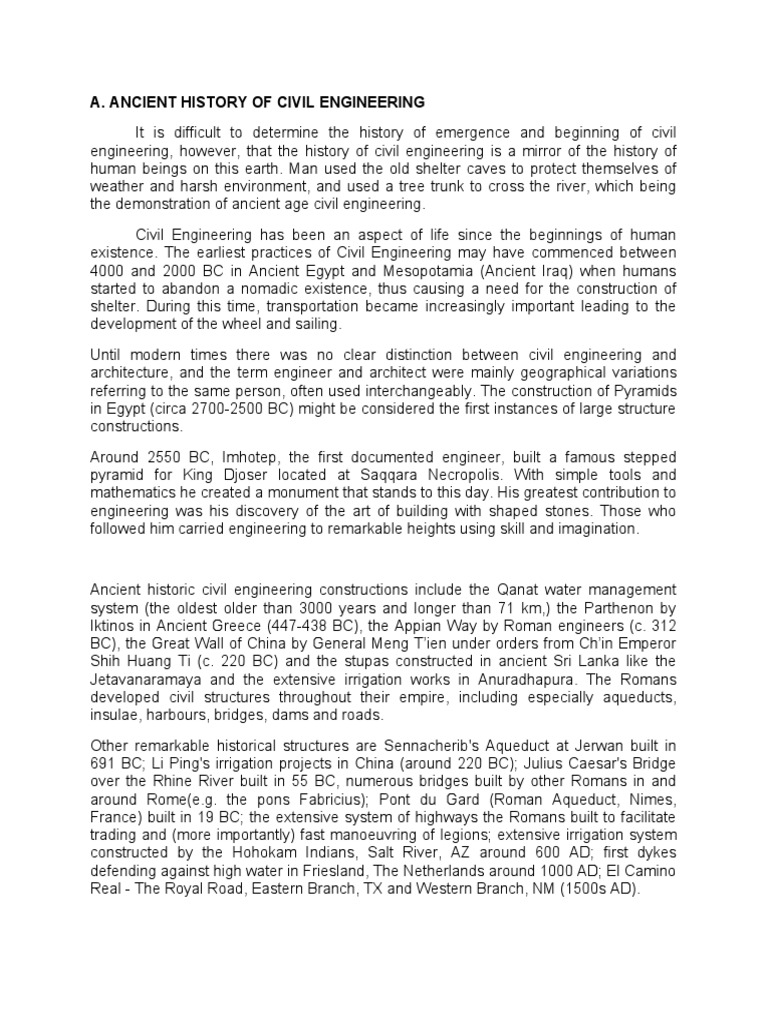 A. Ancient History of Civil Engineering | PDF | Civil Engineering ...