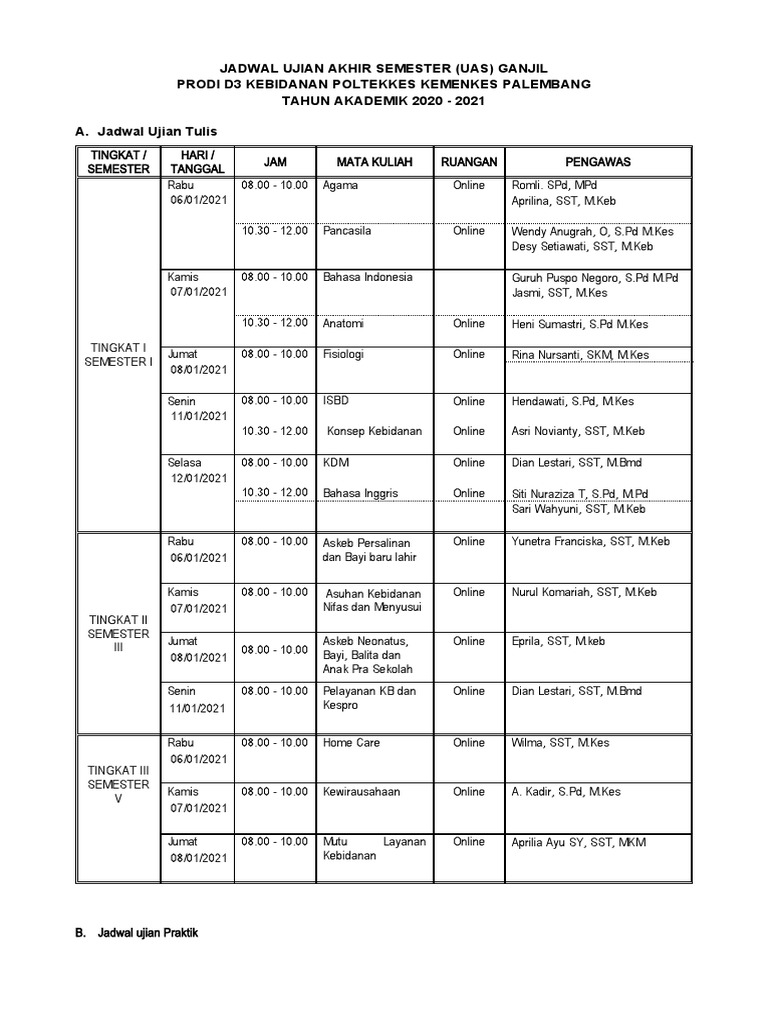 Jadwal Ujian Akhir Semester | PDF