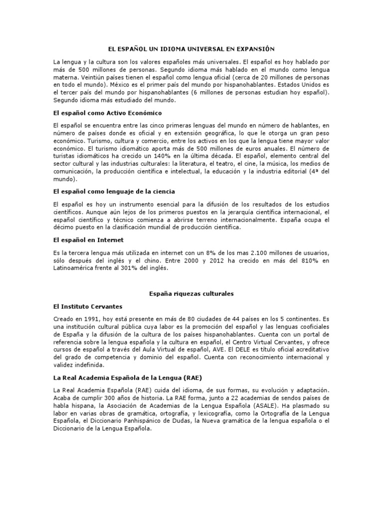 El Español: Idioma Universal en Crecimiento | PDF | Lengua española ...