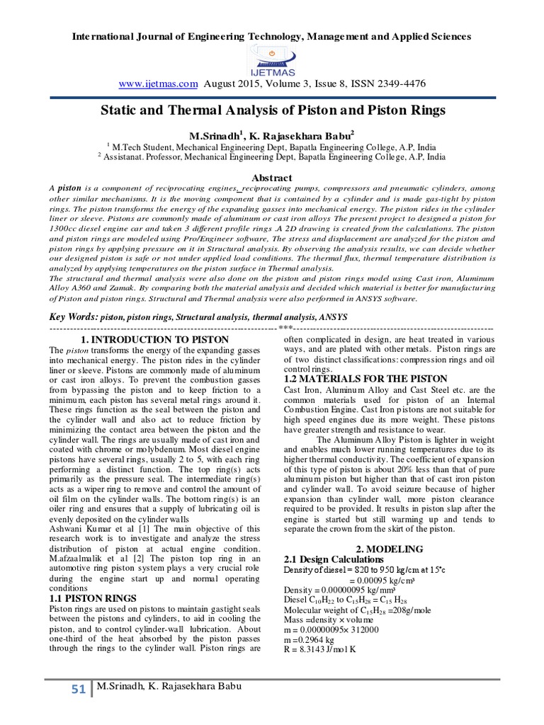 Static and Thermal Analysis of Piston and Piston Rings | PDF | Piston ...