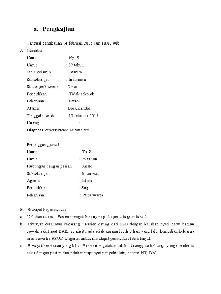 Pengkajian Keperawatan Miom Uteri Ny. R | PDF | Kesehatan Holistik
