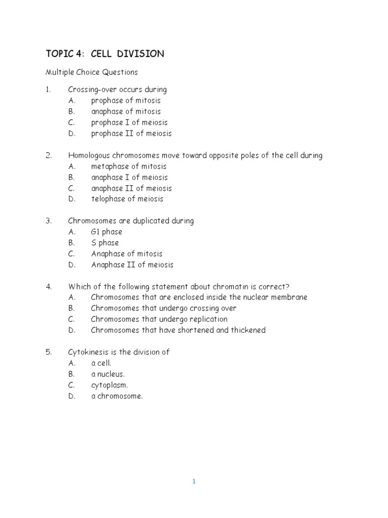 TOPIC 4 - Cell Division | PDF | Meiosis | Mitosis