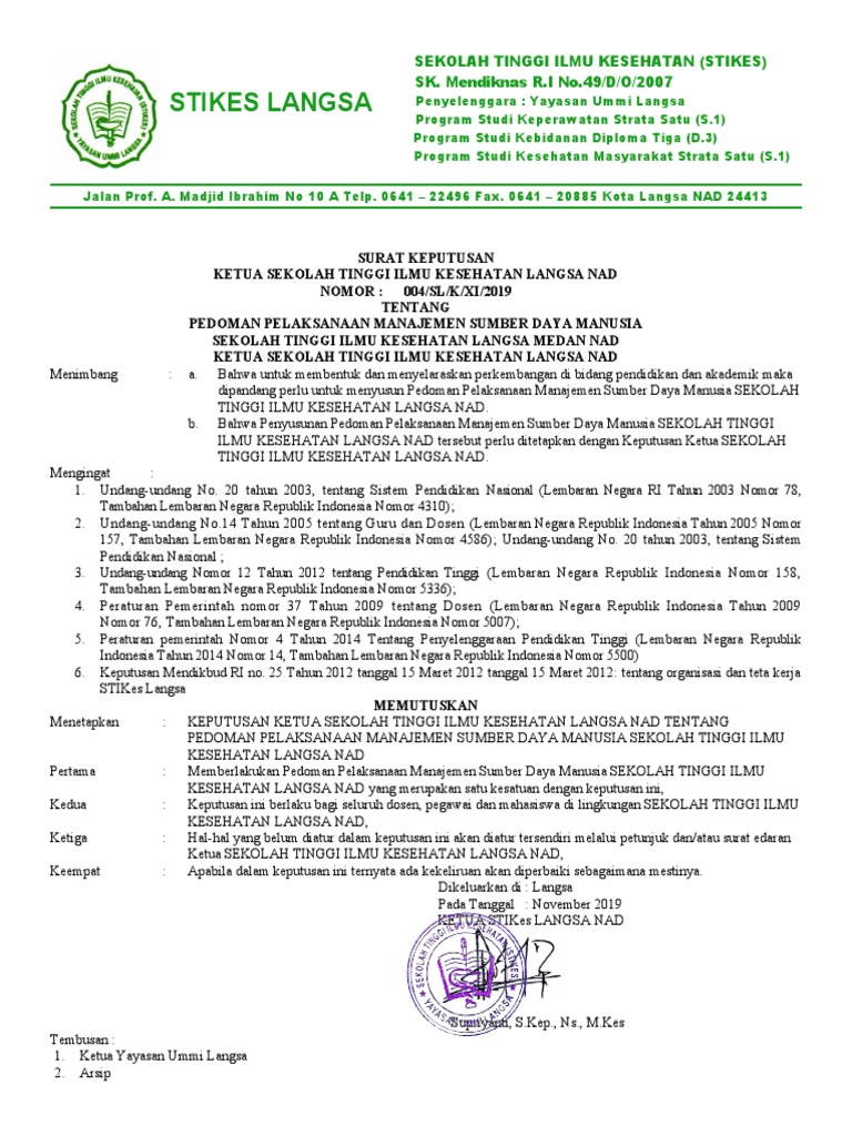 SK Pelaksanaan SDM | PDF