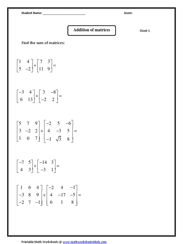 Addition of Matrices | PDF