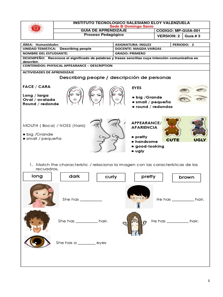 #3 Describing People. Segundo Periodo | PDF | Pedagogía | Cognición