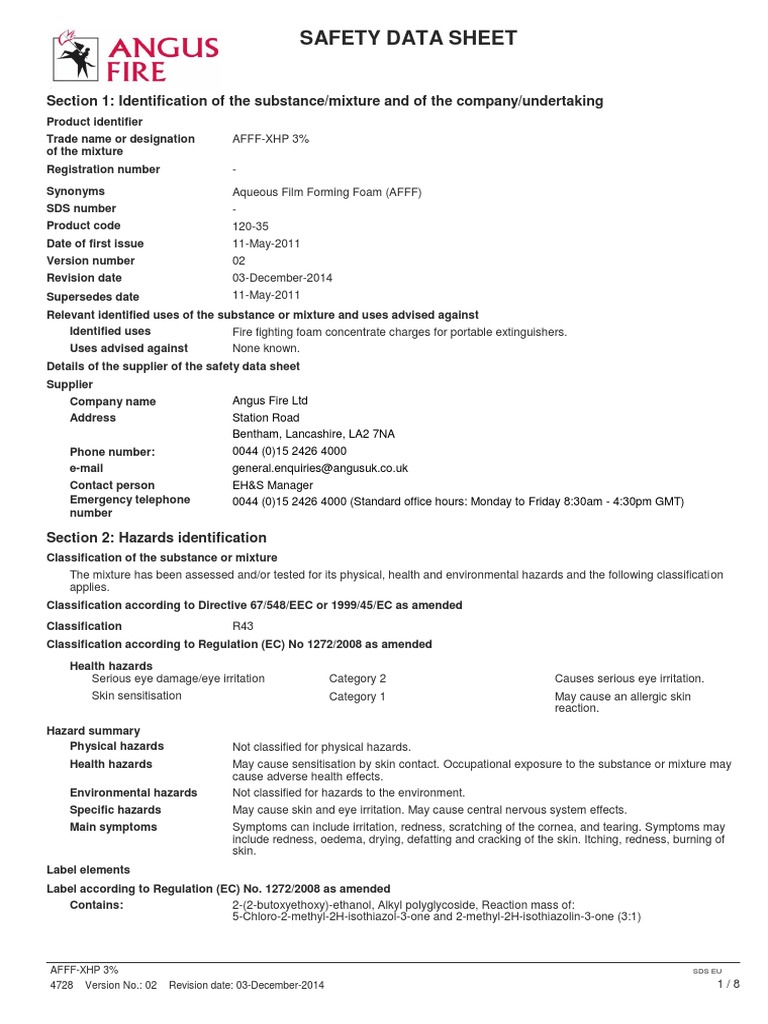 Safety Data Sheet: Section 1: Identification of The Substance/mixture ...