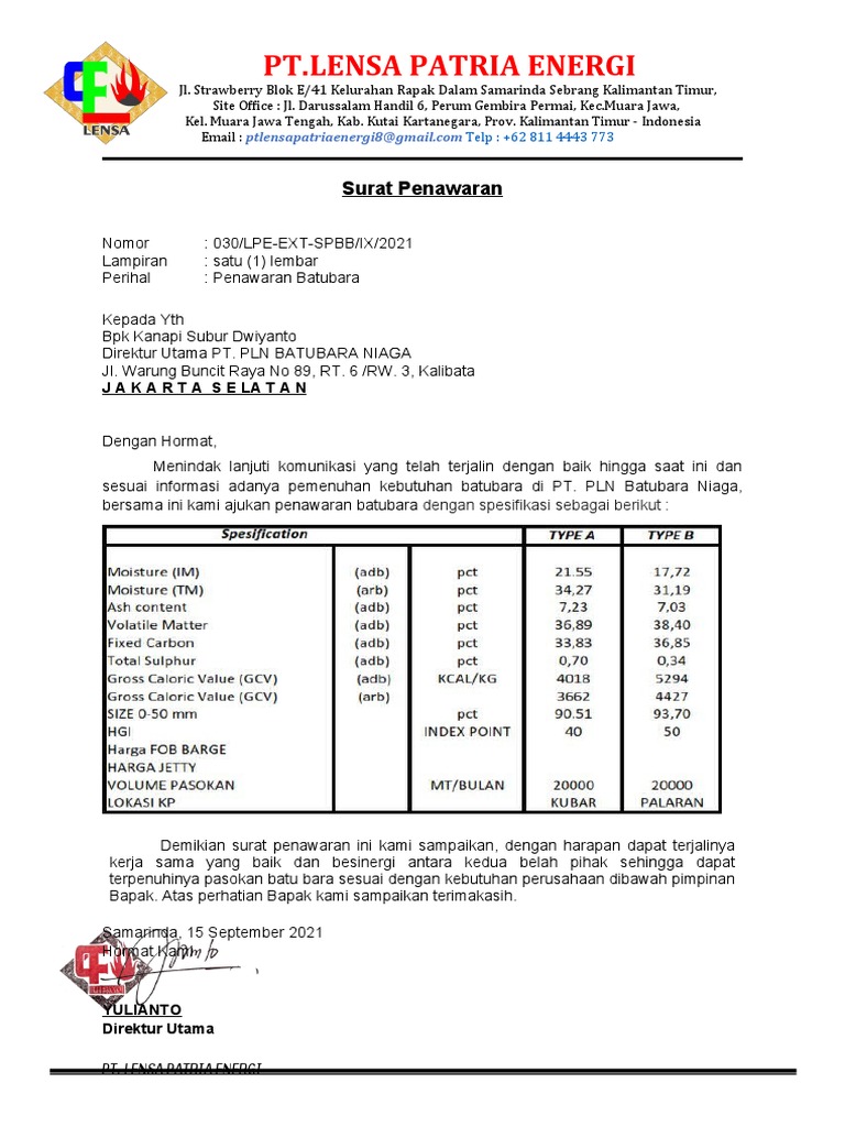 Surat Penawaran Ke PLN | PDF