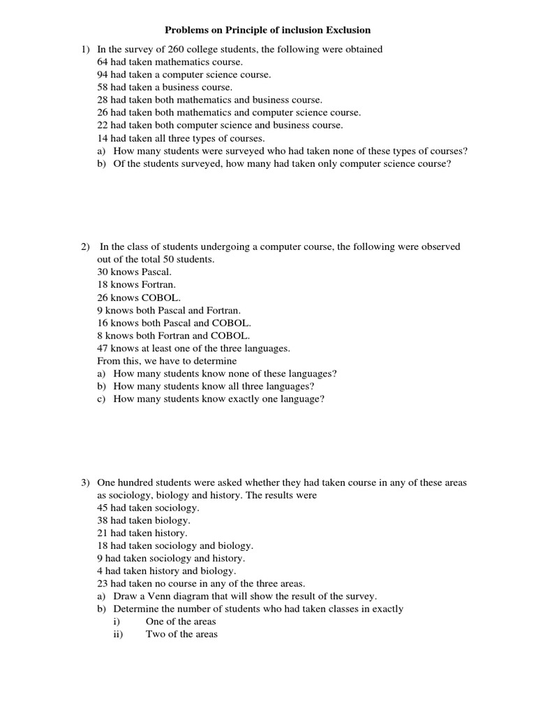 Problems On Principle of Inclusion Exclusion | PDF | Teaching Methods ...