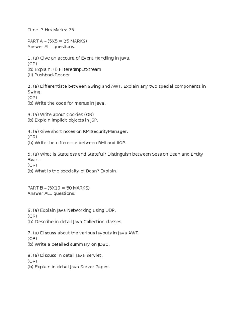 MCA Advance Java QP Periyar University | PDF | Enterprise Java Beans ...