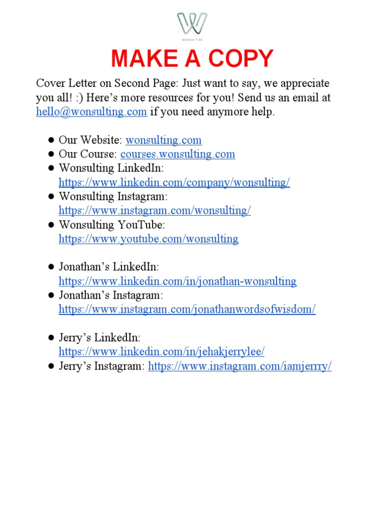Wonsulting Cover Letter Template Example | PDF | Linked In | Digital ...