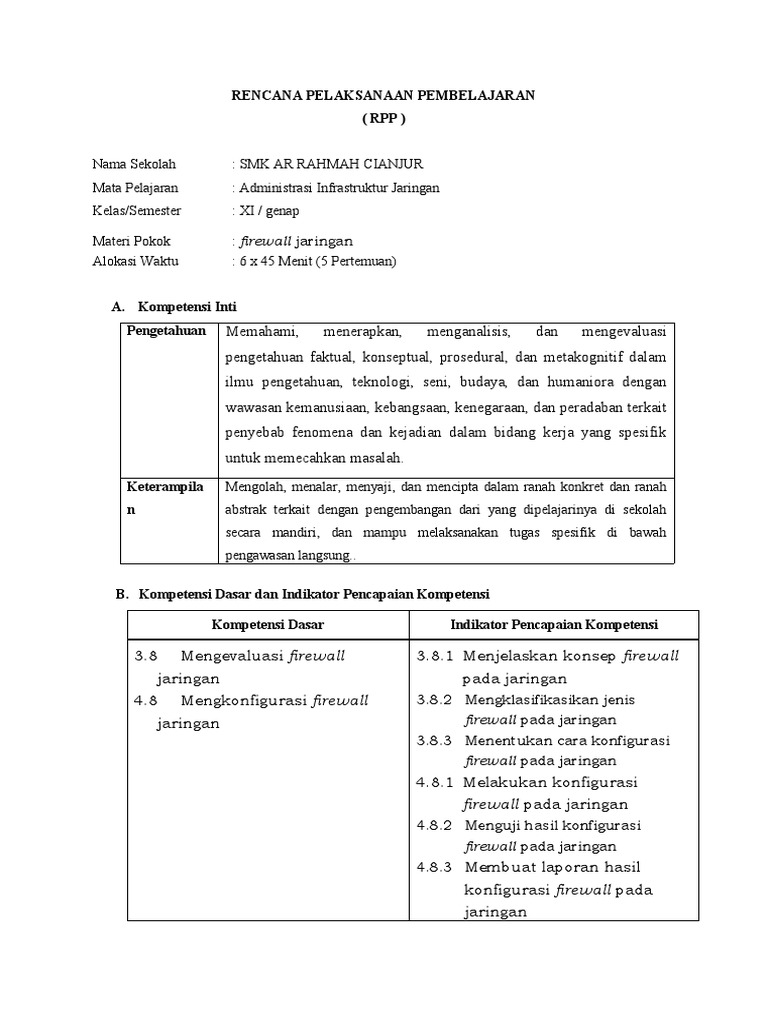 RPP Firewall Jaringan Kelas XI | PDF | Komputer