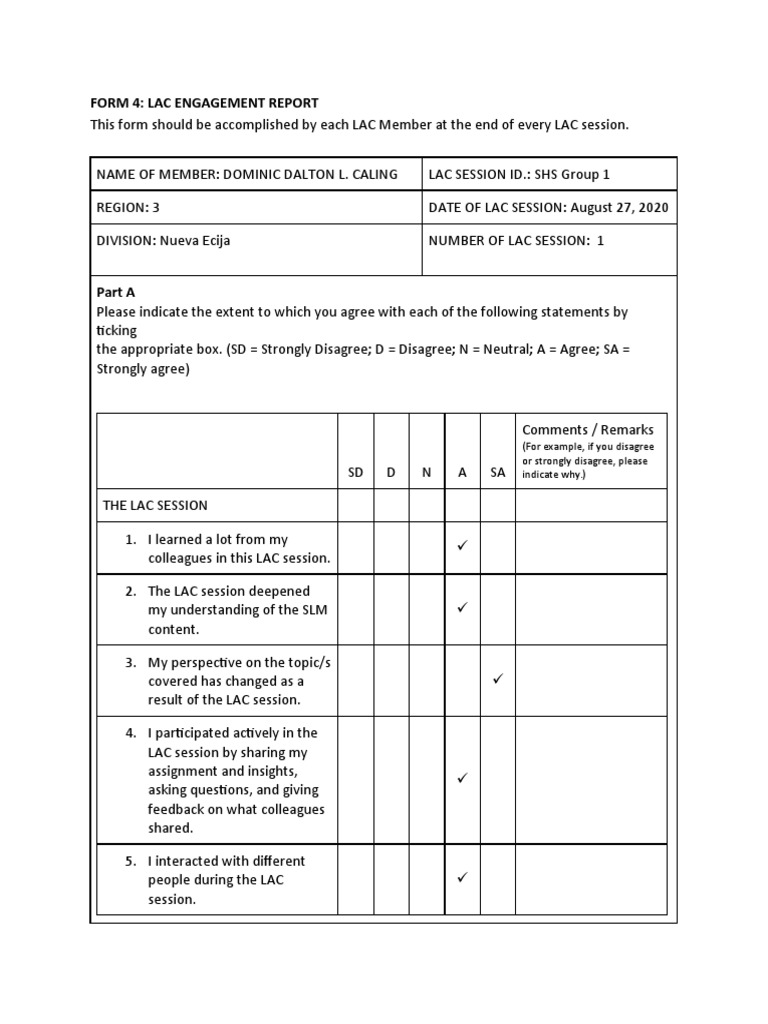 Form 4: Lac Engagement Report: (For Example, If You Disagree or ...
