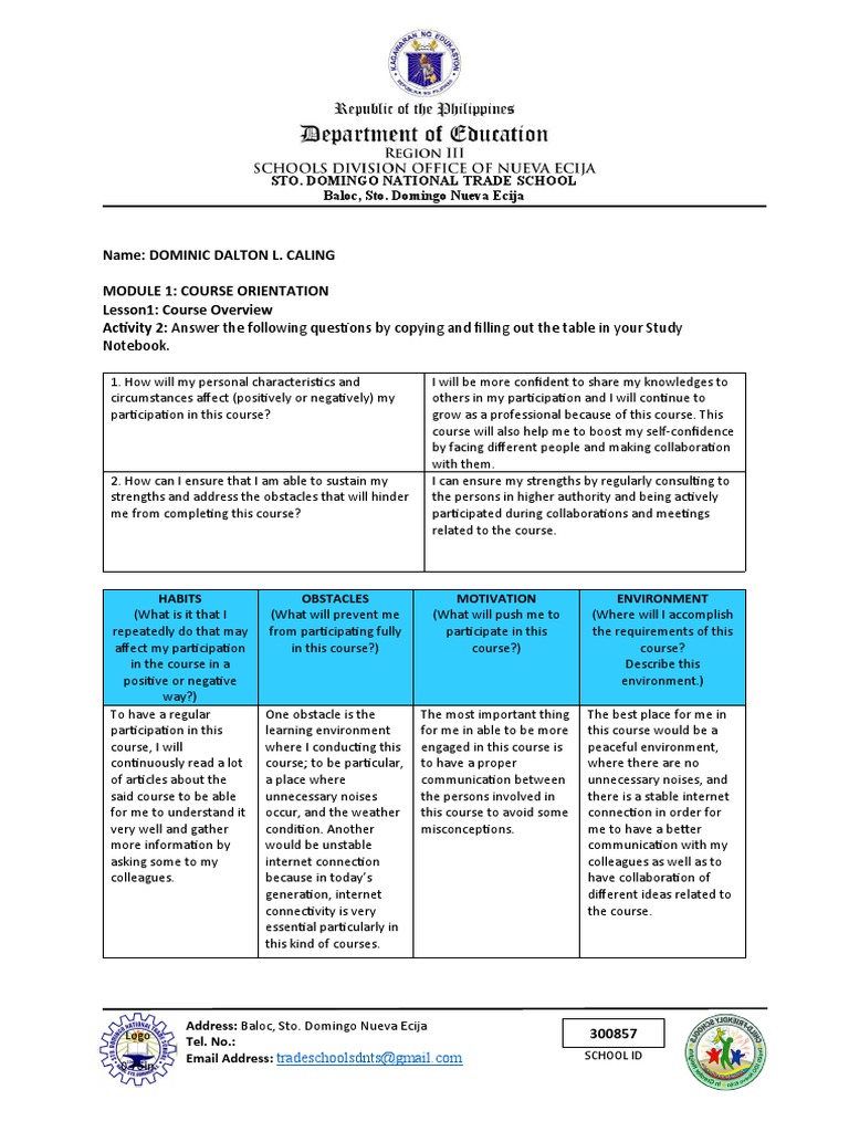 SHS-Group 1-MODULE-1-LESSON-1-ACTIVITY-2-CALING | PDF | Internet ...