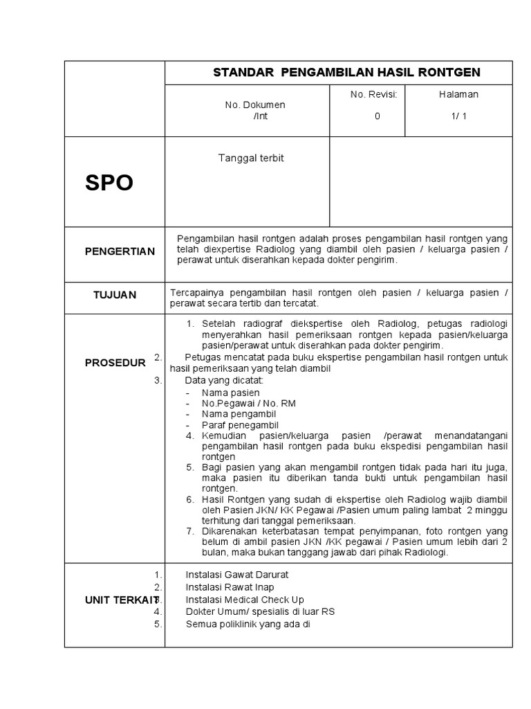 Sop PENGAMBILAN HASIL RONTGEN | PDF