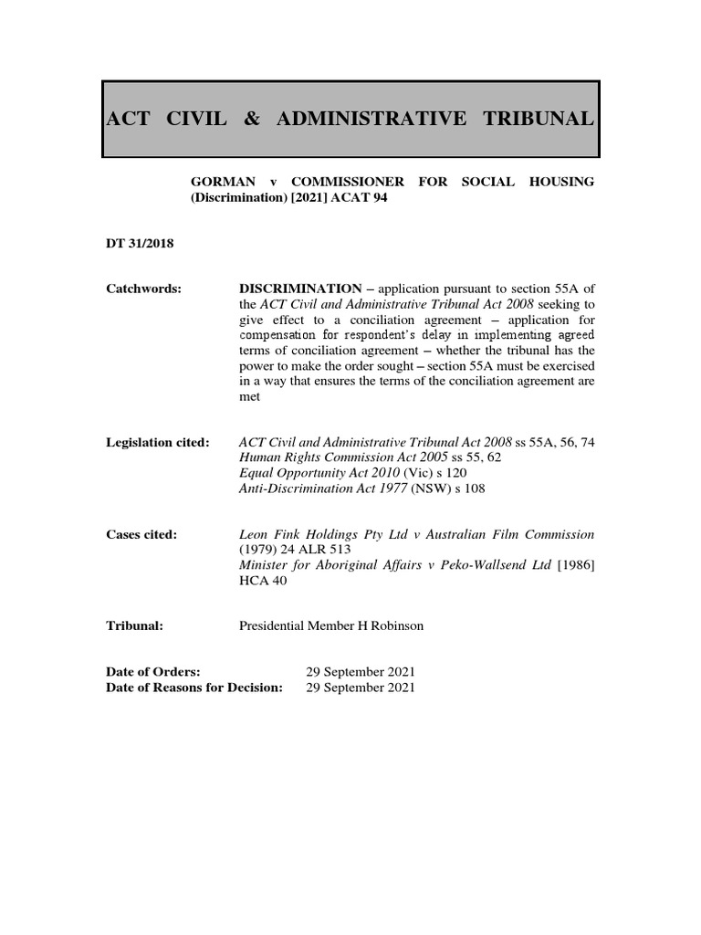 Tracey Gorman V Commissioner For Social Housing | PDF | Damages ...