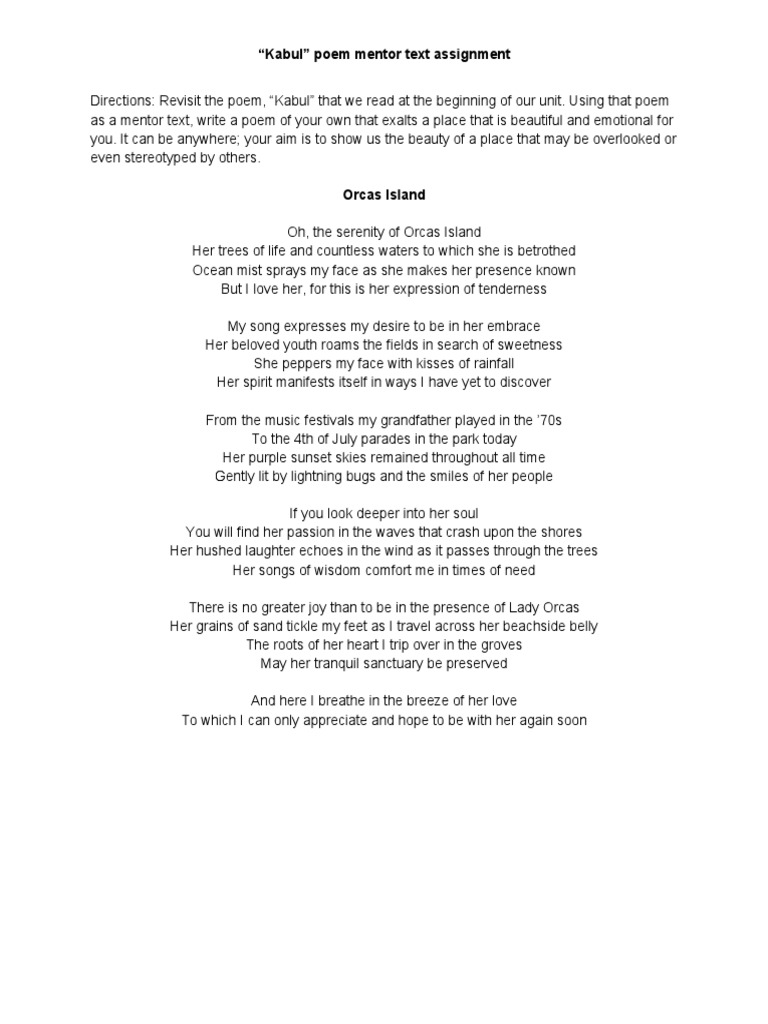 Anghelle Anderson-Kabul Poem Assignment Revised | PDF