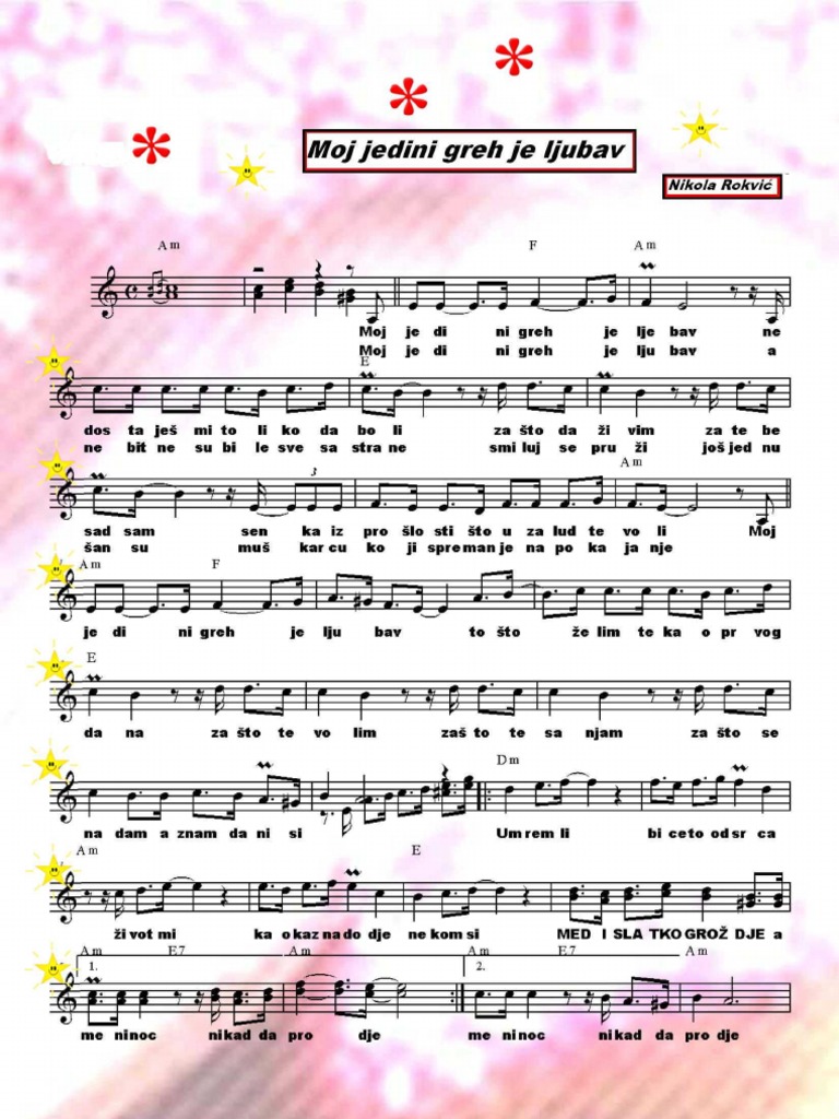 Nikola Rokvic Moj Jedini Greh Je Ljubav | PDF