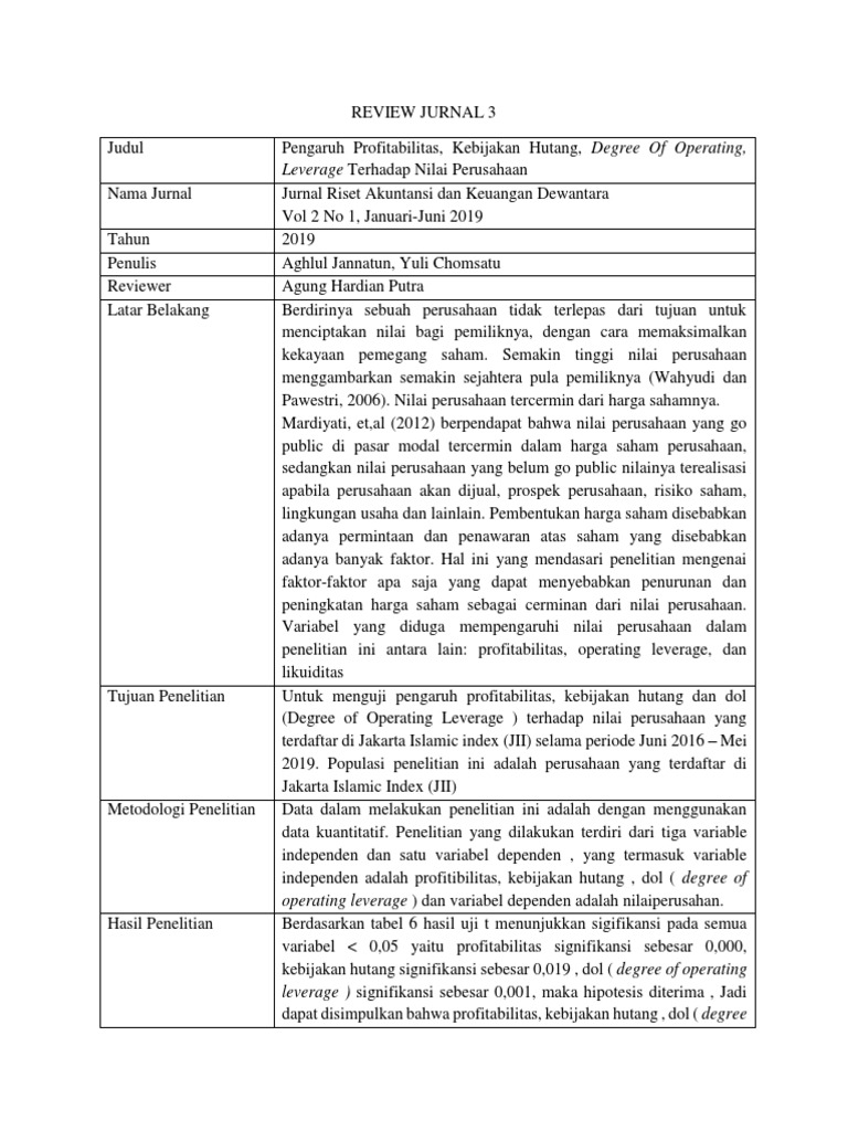 Review Jurnal 3 | PDF | Pengelolaan Keuangan & Uang