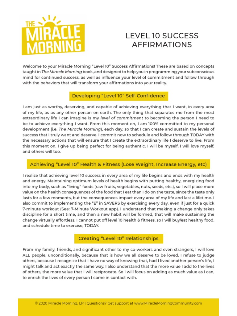 TMM Level 10 Success Affirmations | PDF | Foods | Psychological Concepts