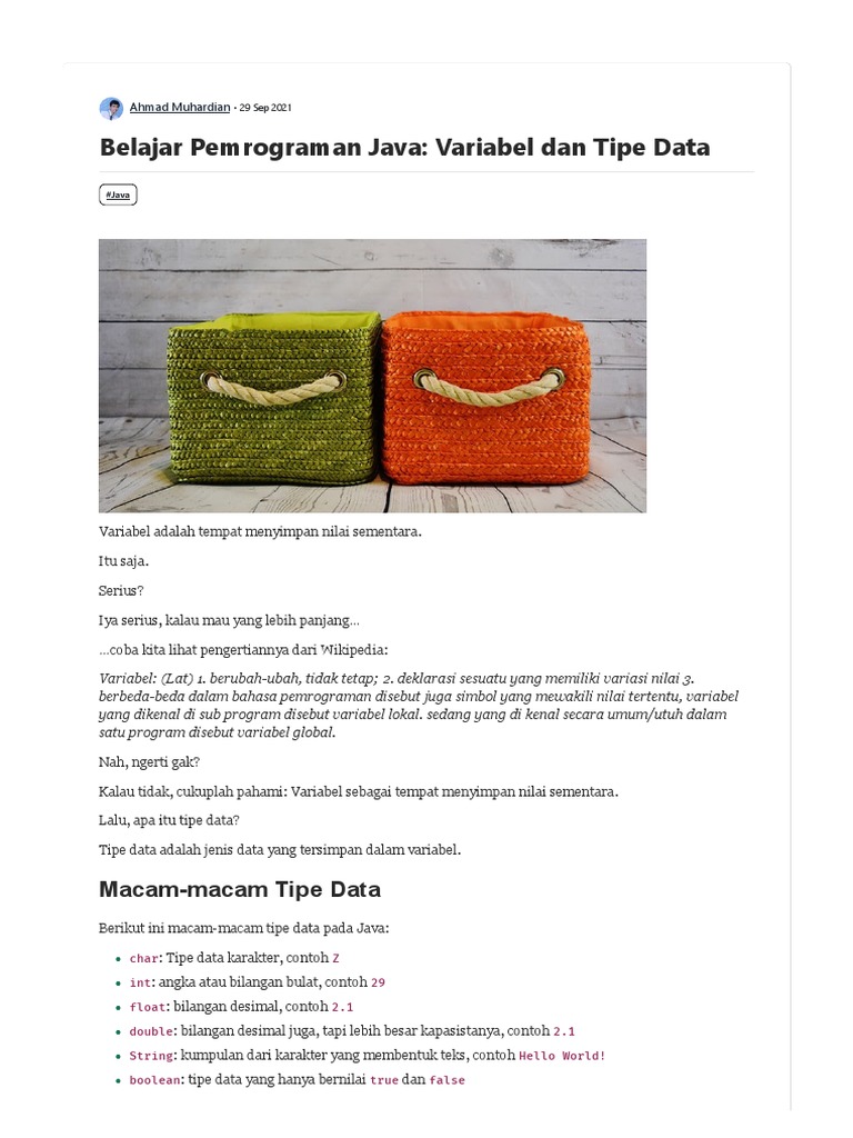 Belajar Pemrograman Java - Variabel Dan Tipe Data | PDF Belajar Pemrograman Java - Variabel Dan Tipe Data | PDF