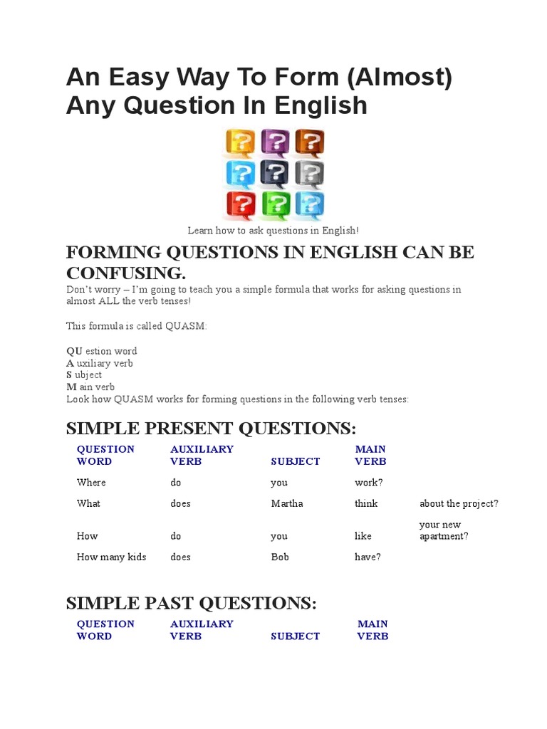 An Easy Way To Form (Almost) Any Question in English | PDF | Verb ...