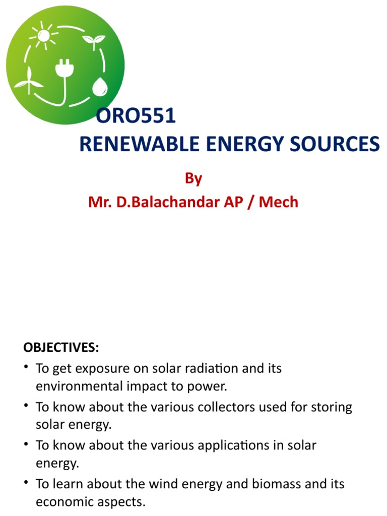 Oro551 Renewable Energy Sources Unit - 1 | PDF | Solar Energy | Renewable Energy