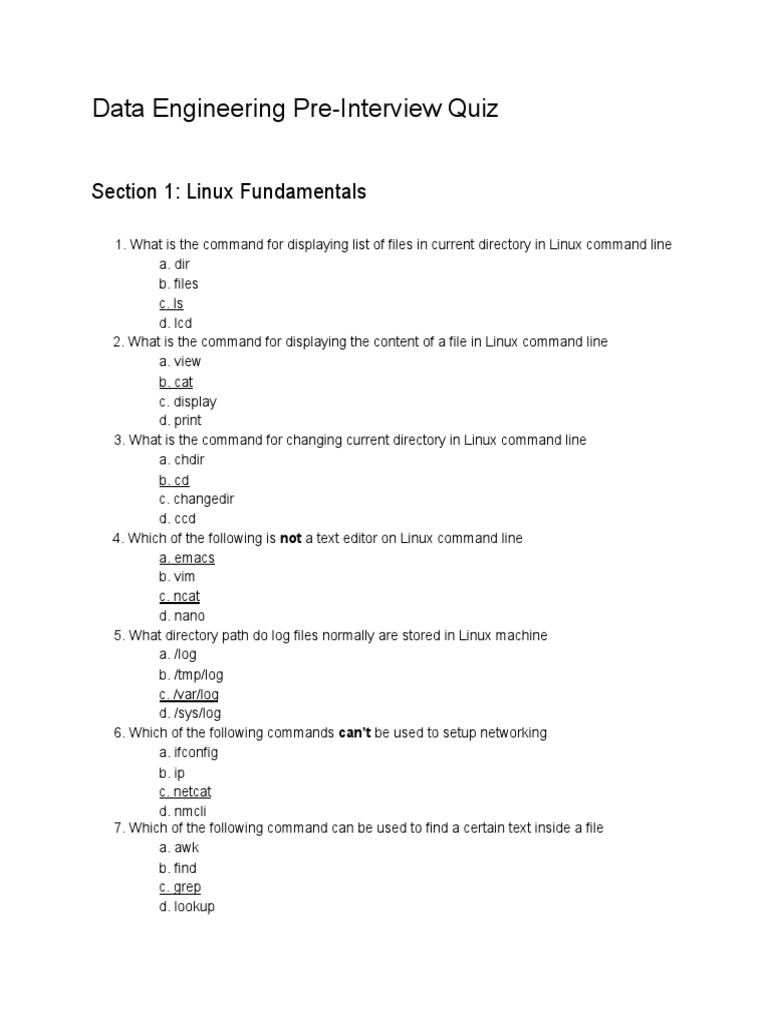 Data Engineering Pre-Interview Quiz MCQ | PDF | Apache Spark | Data ...