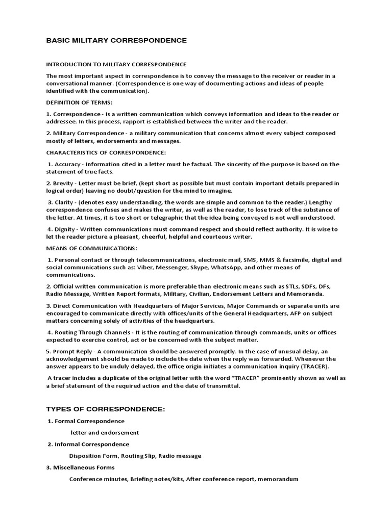 Basic Military Correspondence Module | PDF | Communication | Written ...