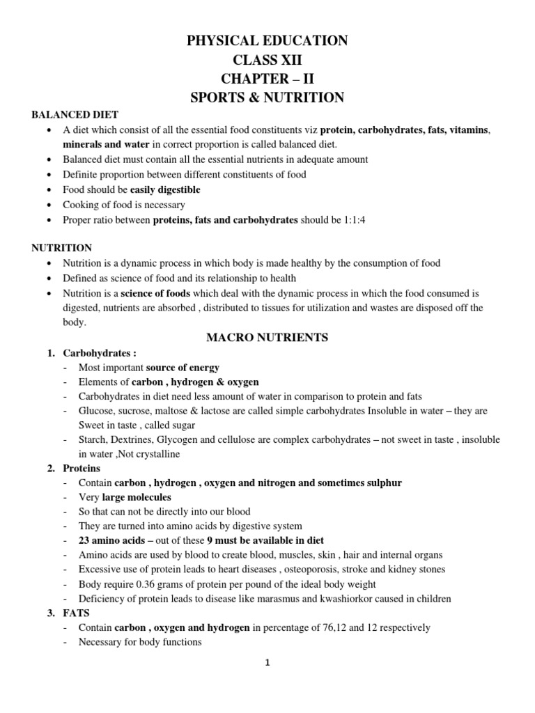 12 Physical Education - Sports and Nutrition-Notes VL | PDF | Human ...