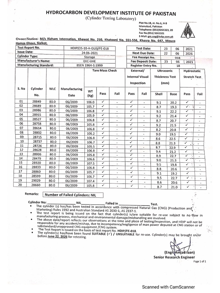 CNG Storage Cylinders Serial Numbers | PDF