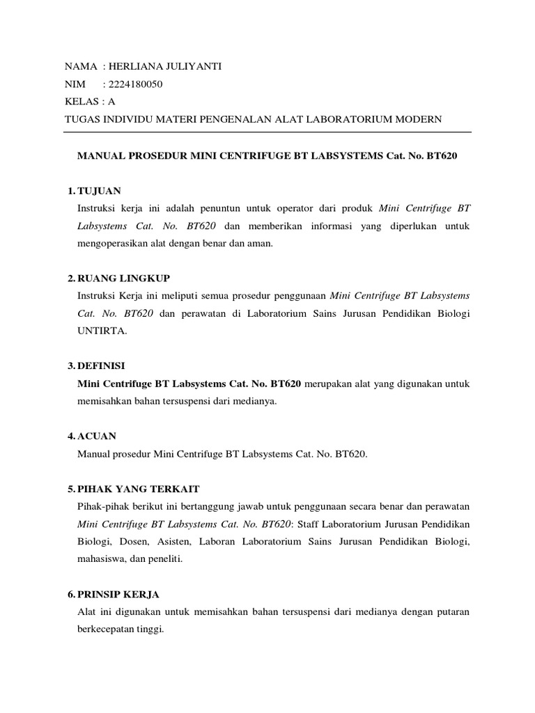 Prosedur Mini Centrifuge BT620 | PDF | Griya & Taman | Komputer