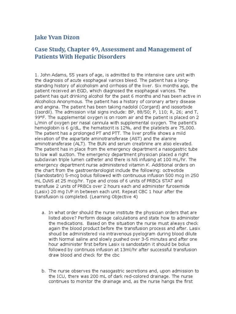 Jake Yvan Dizon Case Study, Chapter 49, Assessment and Management of ...