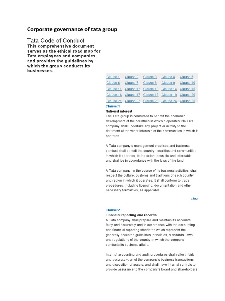 Corporate Governance of Tata Group | PDF | Board Of Directors ...