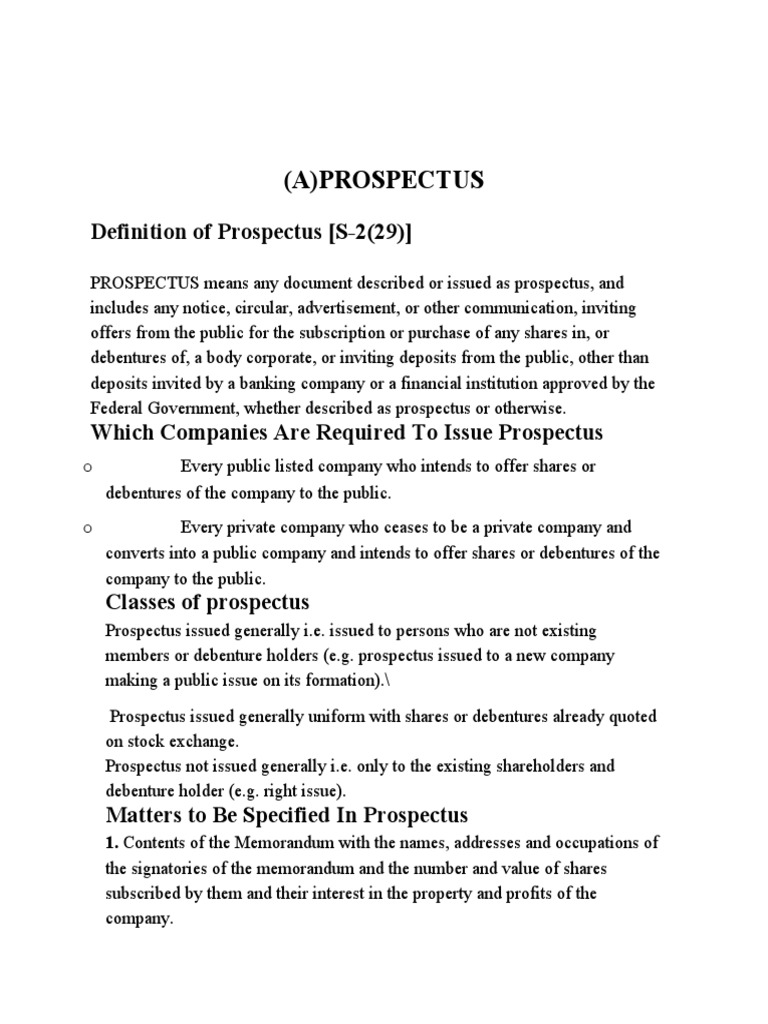 (A) Prospectus: Definition of Prospectus (S-2 (29) ) | PDF | Chief ...
