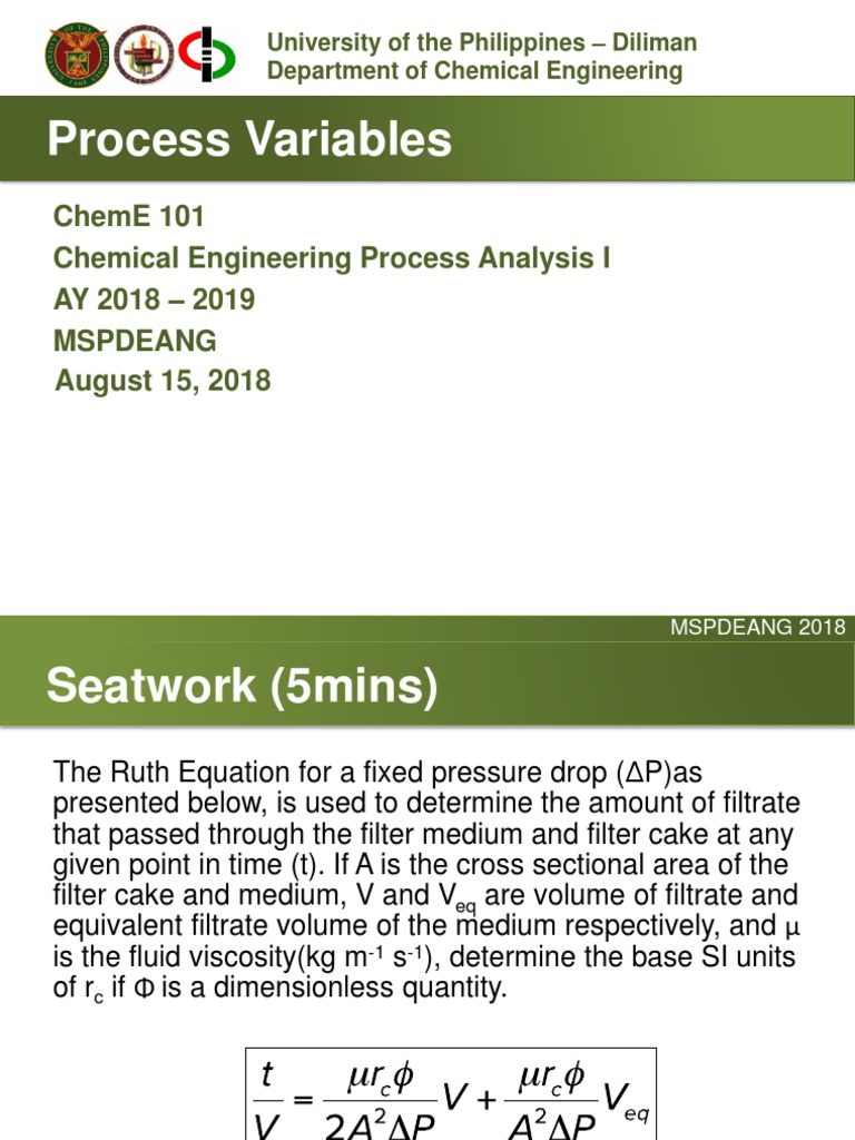 Process Variables: Cheme 101 Chemical Engineering Process Analysis I Ay ...