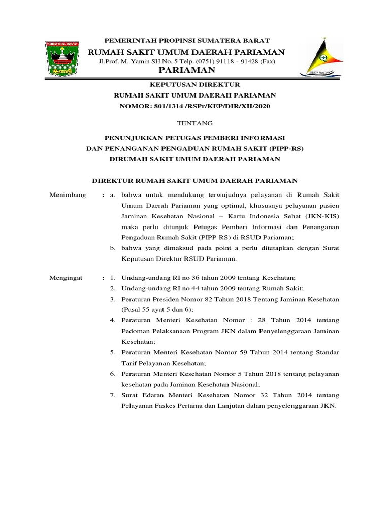 SK PIPP Rumah Sakit 2020 | PDF
