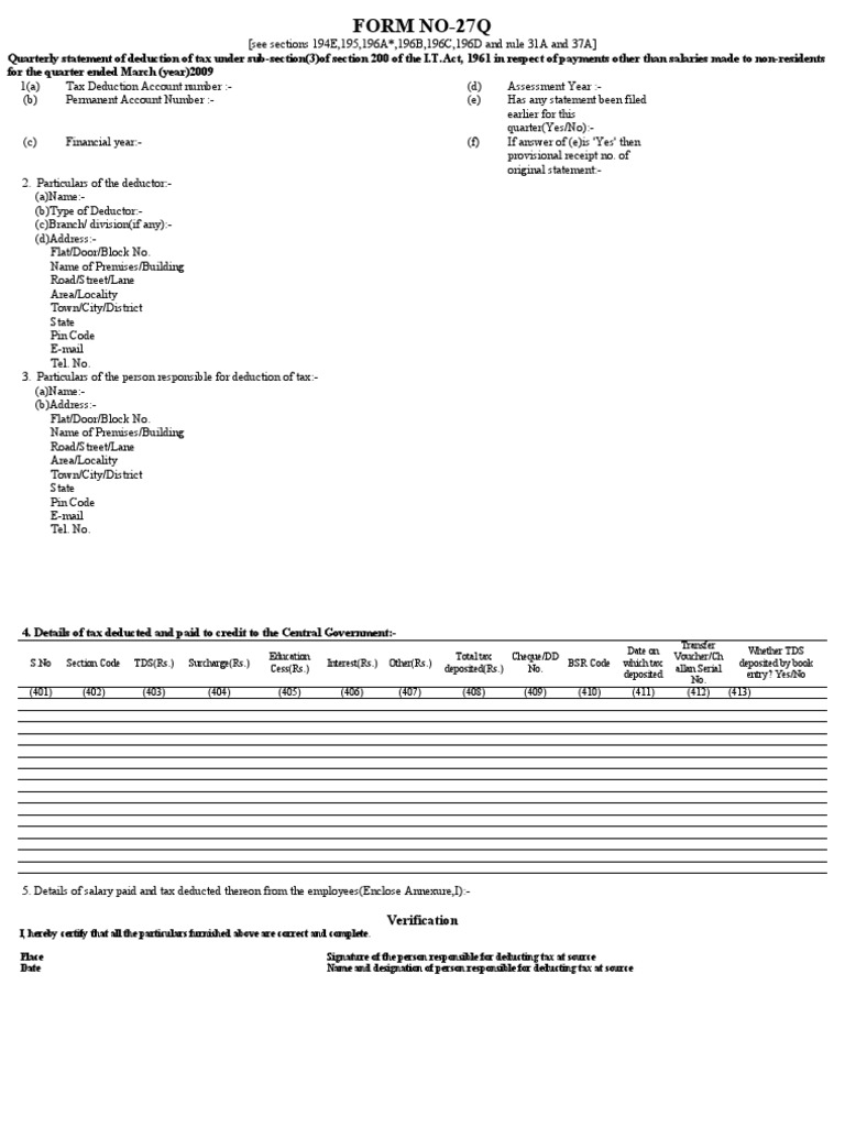 Form 27Q: Quarterly TDS Statement | PDF | Payments | Public Finance