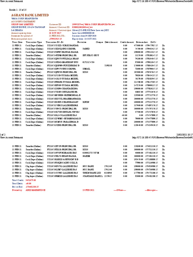Agrani Bank Account Statement | PDF | Debits And Credits | Services ...