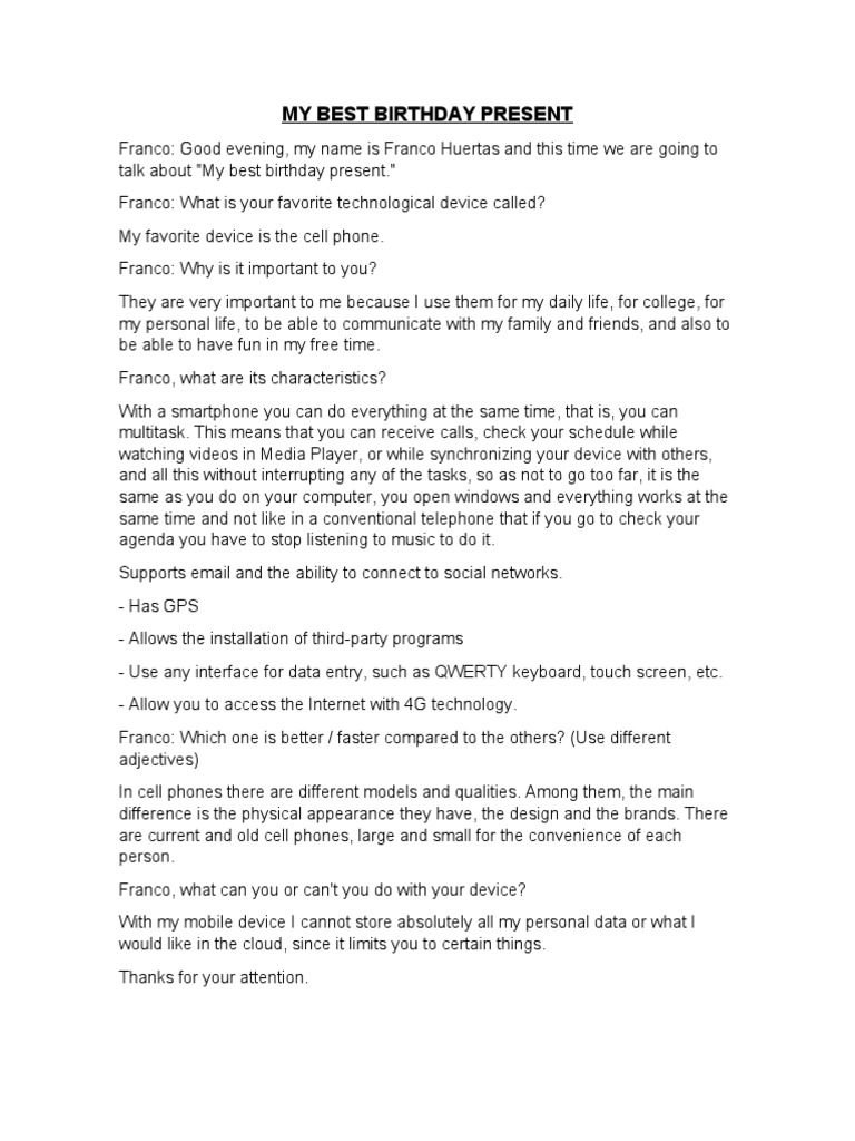 (AC-S13) Week 13 - Task Assignment - My Best Birthday Present | PDF