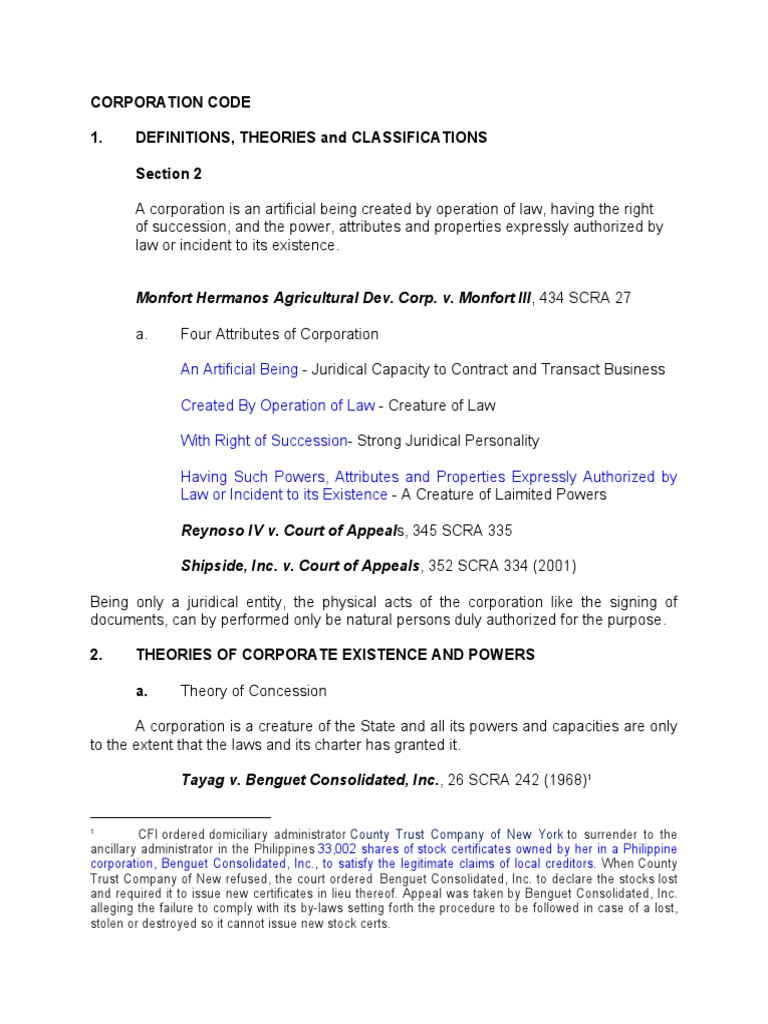 Corporation Code - Prelim To BOD | PDF | Piercing The Corporate Veil ...