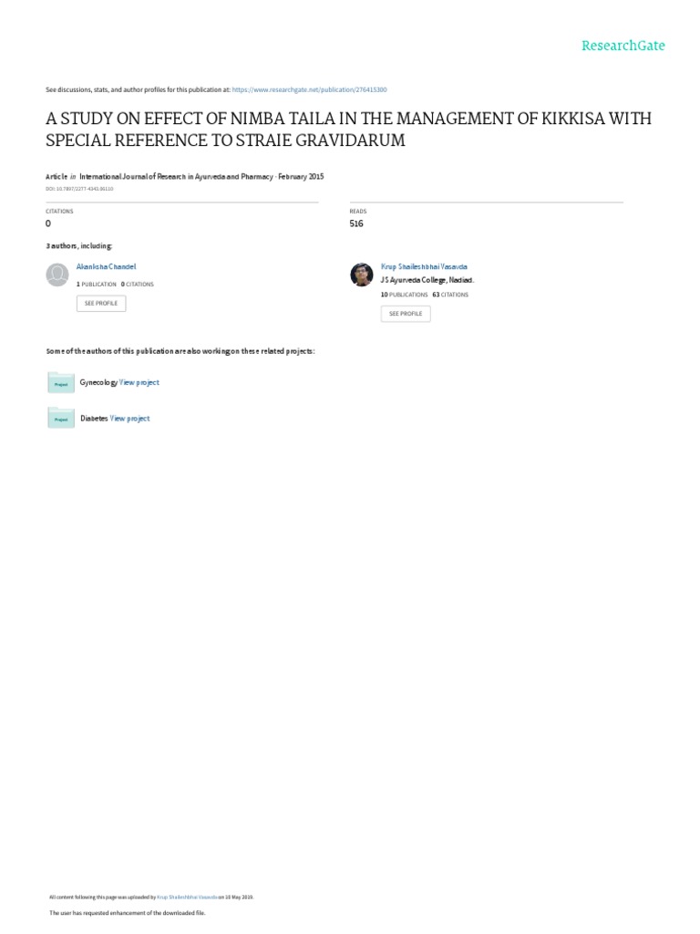 Nimba Taila for Striae Gravidarum | PDF | Ayurveda | Medical Diagnosis