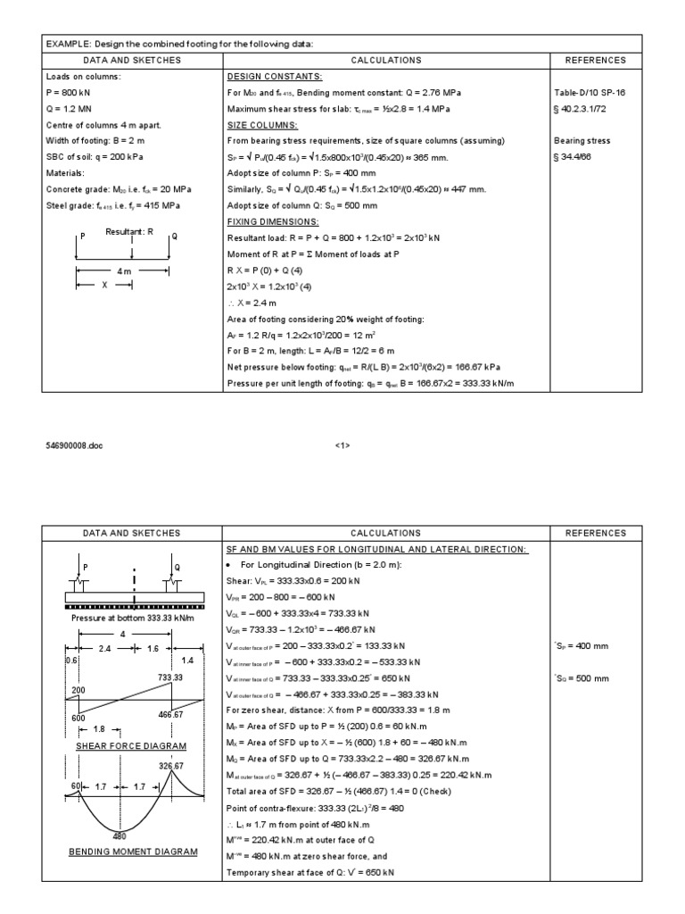 RCC Combined Rectangular Footing | PDF | Bending | Pascal (Unit)
