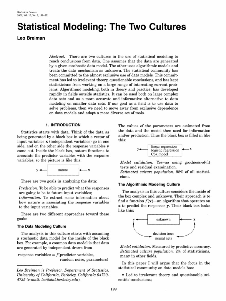 Statistical Modeling: The Two Cultures: Leo Breiman | PDF | Statistics | Regression Analysis