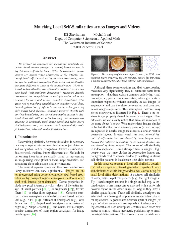 Local Self-Similarity in Images & Videos | PDF | Computer Vision