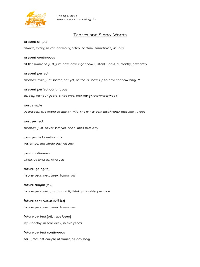 Tenses and Signal Words | PDF | Cognitive Science | Spacetime