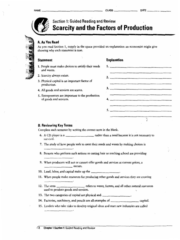 Chapter 1 Scarcity and The Factors of Production Homework | PDF ...