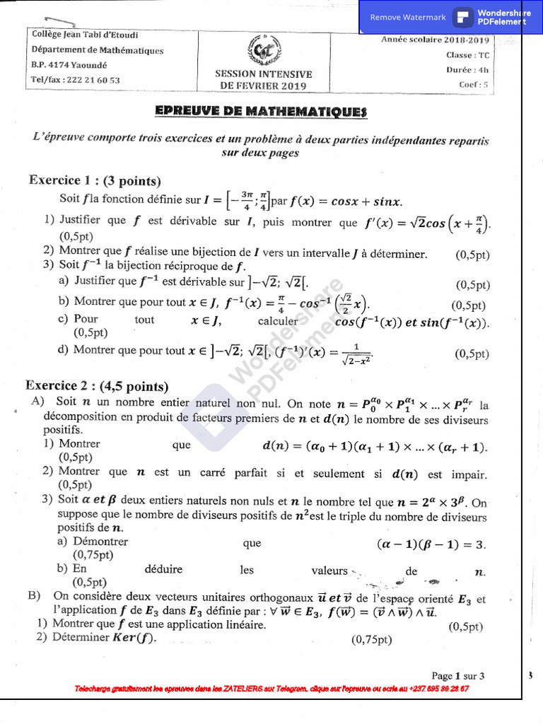 Coll Jean Tabi Maths TC Seq4 2019 | PDF